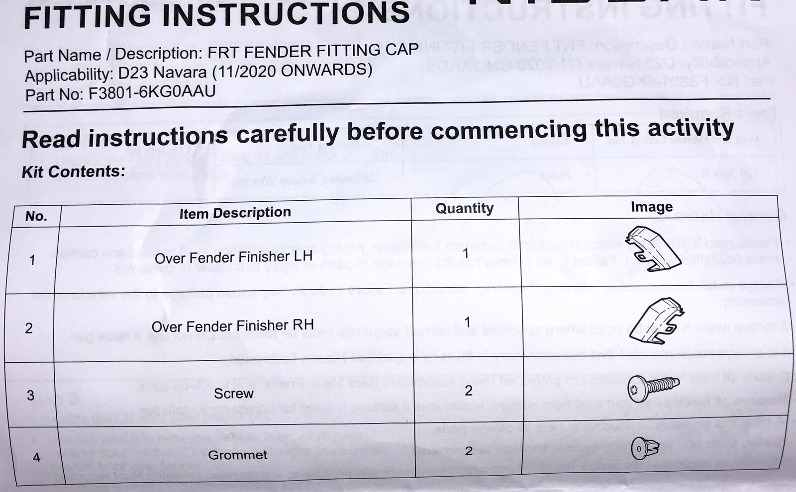 FDRT FENDER FITTING CAP - Nissan